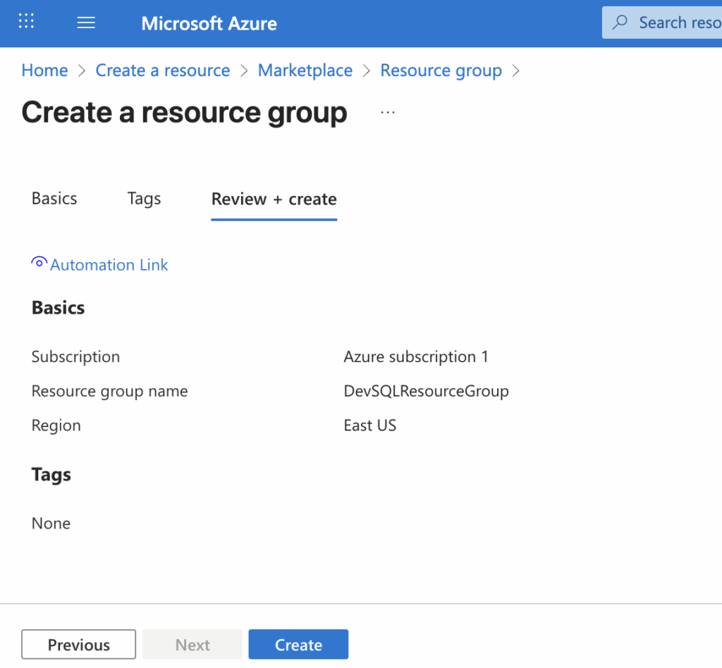 Create a Resource Group in the Azure Portal