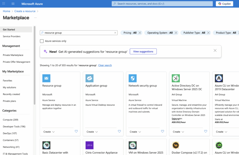 Create a Resource Group in the Azure Portal