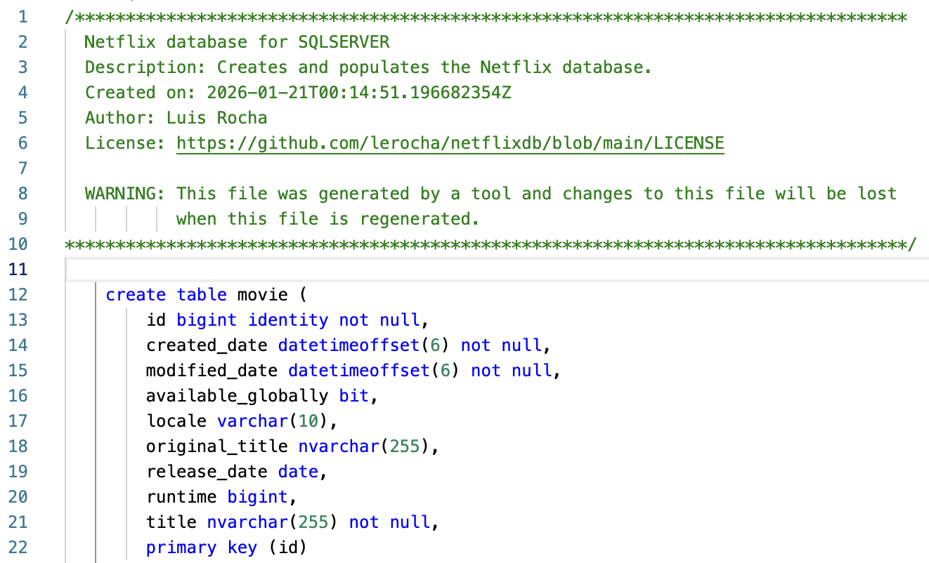 Installing the Netflix Sample Database in SQL Server